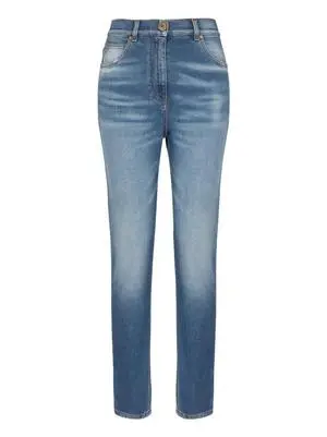 Balmain Logo Detailed Slim Cut Jeans - Blue