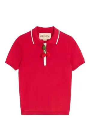 Valentino Garavani Embellished Cherry Polo Top - Paris/ivory Coast