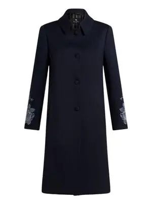 Etro Gabardine Coat With Embroidery - Navy Blue