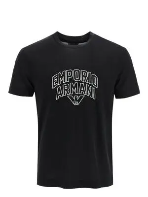 Emporio Armani Logo-print Lyocell-cotton T-shirt - Black
