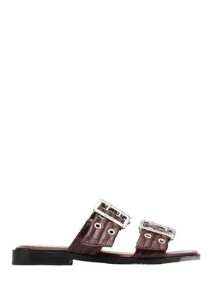 GANNI Buckled Two-strap Sandals - Wine Red