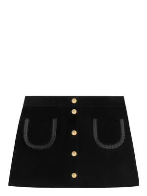 Celine Mini Suede Skirt With Triomphe Snaps - Black