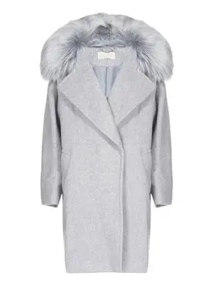 Michael Kors Long Sleeve Coat With Faux Fur Collar - Grey