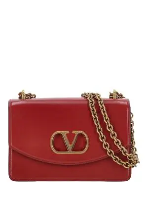 Valentino Garavani V Logo Plaque Shoulder Bag - Red