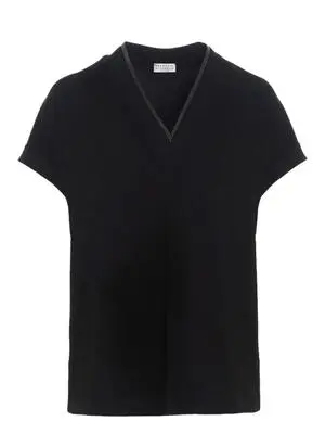 Brunello Cucinelli Brunello Cucinelli Embellished V-Neck T-Shirt Black