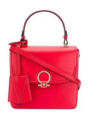 Versace Flip Handbag With Metal Ring Detail - Red