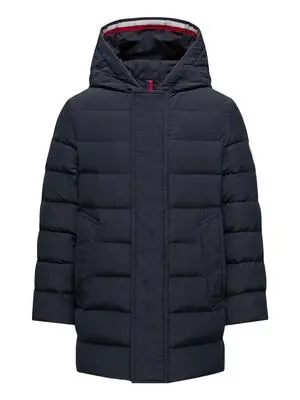 Moncler Burhan Hooded Down Jacket With Tricolor Trim - Navy Blue