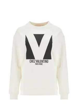 Valentino Garavani Crewneck Sweatshirt With Logo Print - Ivory White