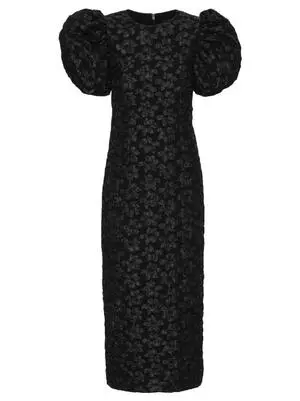 ROTATE BY BIRGER CHRISTENSEN Ruby Jacquard Crewneck Midi Dress With Puff Sleeves - Black