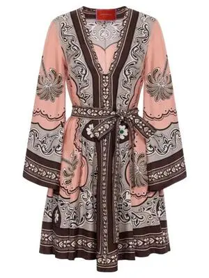 La DoubleJ Printed Long Sleeve Wrap Dress - Multicolor