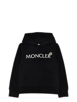 Moncler Logo Embroidered Long-sleeved Hoodie - Black