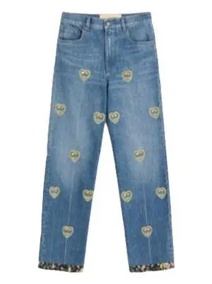 Valentino Garavani Heart Embellished Wide Leg Jeans - Blue
