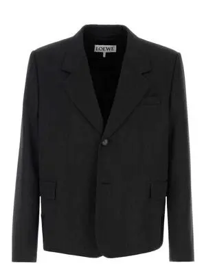 Loewe Single-breasted Gabardine Jacket With Notched Lapels - Grey