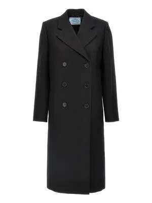 Prada Double-breasted Long-sleeved Coat - Black
