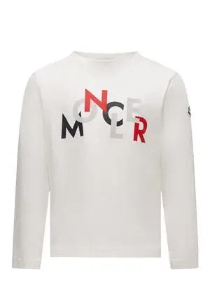 Moncler Logo Printed Crewneck Long Sleeve T-shirt - White