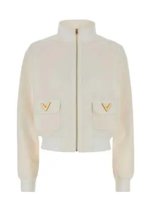 Valentino Garavani Zip-up High Neck Sweatshirt - Ivory White