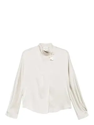 FORTE_FORTE Silk Satin Tasseled Blouse - White