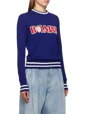 Balmain Striped Logo Pullover - Blue