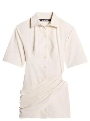 Jacquemus La Robe Camisa Draped Shirt Dress - White
