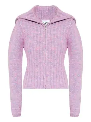 GANNI Knit Sweater With Collar And Zipper Closure - Pink