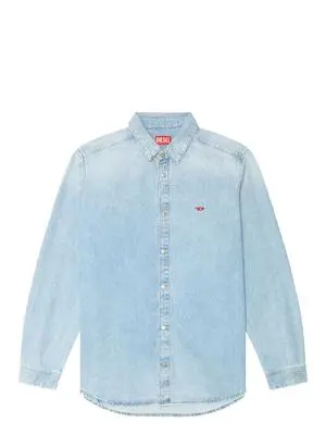 DIESEL® Logo Embroidered Long-sleeved Denim Shirt - Light Blue