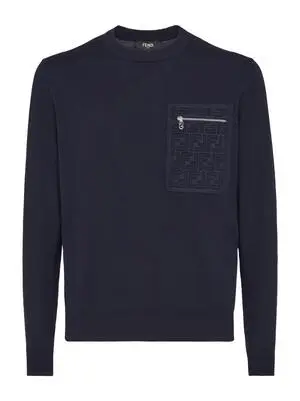 Fendi Ff Motif Knit Jumper - Navy Blue