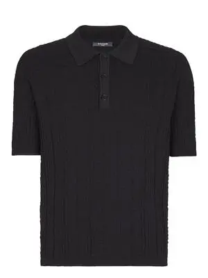 Balmain Monogram Knit Polo Shirt - Black
