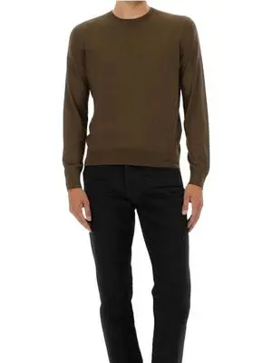 TOM FORD Wool Crew-neck Top With Ribbed Hem And Cuffs - Green