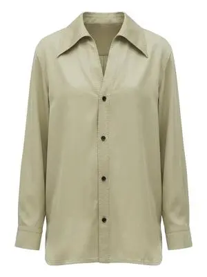 Bottega Veneta Twill Shirt With Open Stitch Detail - Green