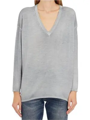 Avant Toi Long Sleeve V-neck Sweater - Grey