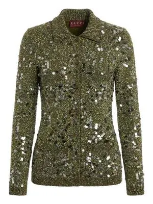 GUCCI Gucci Polo Neck Sequined Tweed Cardigan