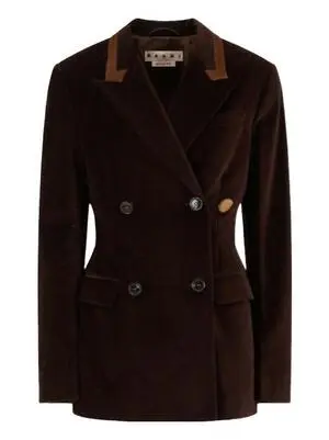 Marni Double-breasted Velvet Blazer With Pony Hair Accents - Wenge