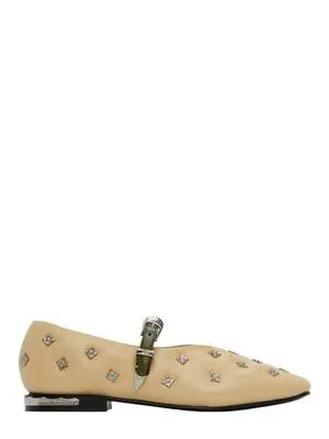 Toga Mary Jane Patterned Rivet Flats - Beige