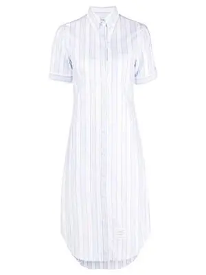 Thom Browne Striped Poplin Shirt Dress With Signature Loop Detail - Light Blue