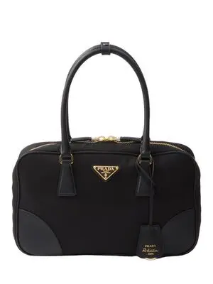 Prada Re-edition 1978 Medium Re-nylon And Saffiano Leather Two-handle Bag - Black
