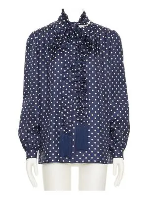 Valentino Garavani Polka Dot Tassel Ruffle Shirt - Blue