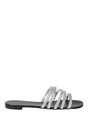 GIUSEPPE ZANOTTI Crystal Embellished Flat Sandals - Gray