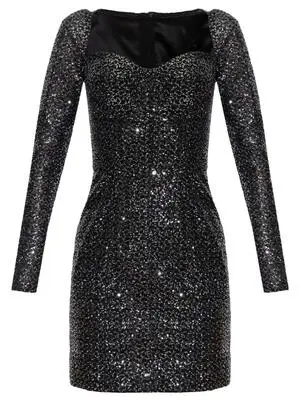 Dolce & Gabbana Sequin Sweetheart Neck Mini Dress - Black