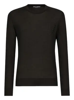 Dolce & Gabbana Logo Embroidered Round Neck Sweater - Black