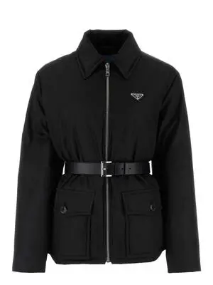 Prada Logo Plaque Belted Jacket - Black