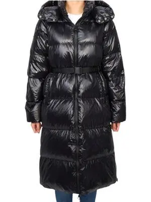Duvetica Long Down Jacket With Hood And Belt - Black