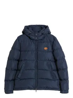 Valentino Garavani Zip-up Hooded Down Jacket With Vlogo Patch - Blue