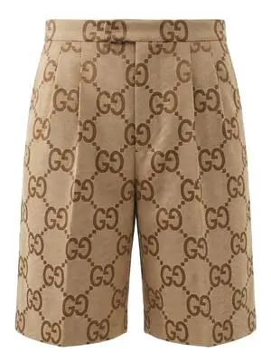 Gucci Jumbo Gg Monogram Tailored Shorts - Camel/ebony