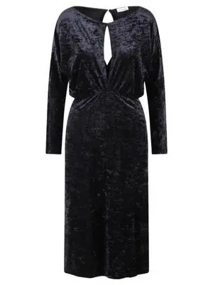 P.a.r.o.s.h Long-sleeve Velvet Midi Dress With Keyhole Neckline - Black