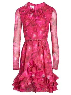 Giambattista Valli Rose Print Silk Georgette Dress - Red