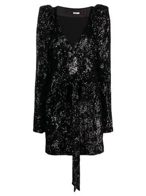 ROTATE BY BIRGER CHRISTENSEN Sequin-embellished Tulle Wrap Minidress - Black
