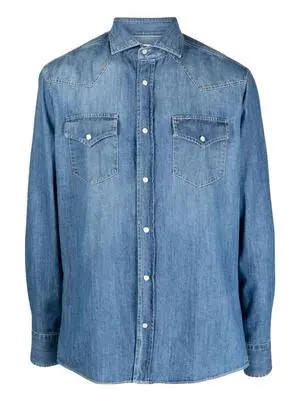 Brunello Cucinelli Button-up Straight Hem Denim Shirt - Blue