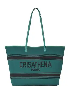 CRISATHENA Large Striped Shoulder Bag With Detachable Strap - Dark Green