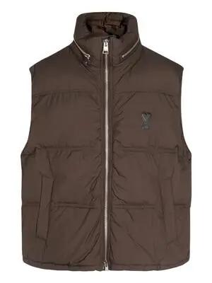 Ami Monogram Patch Puffer Gilet - Brown