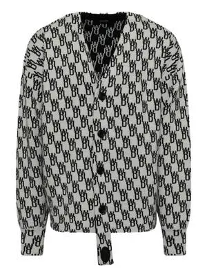 We11Done We11done Monogram Jacquard Knit Cardigan Gray